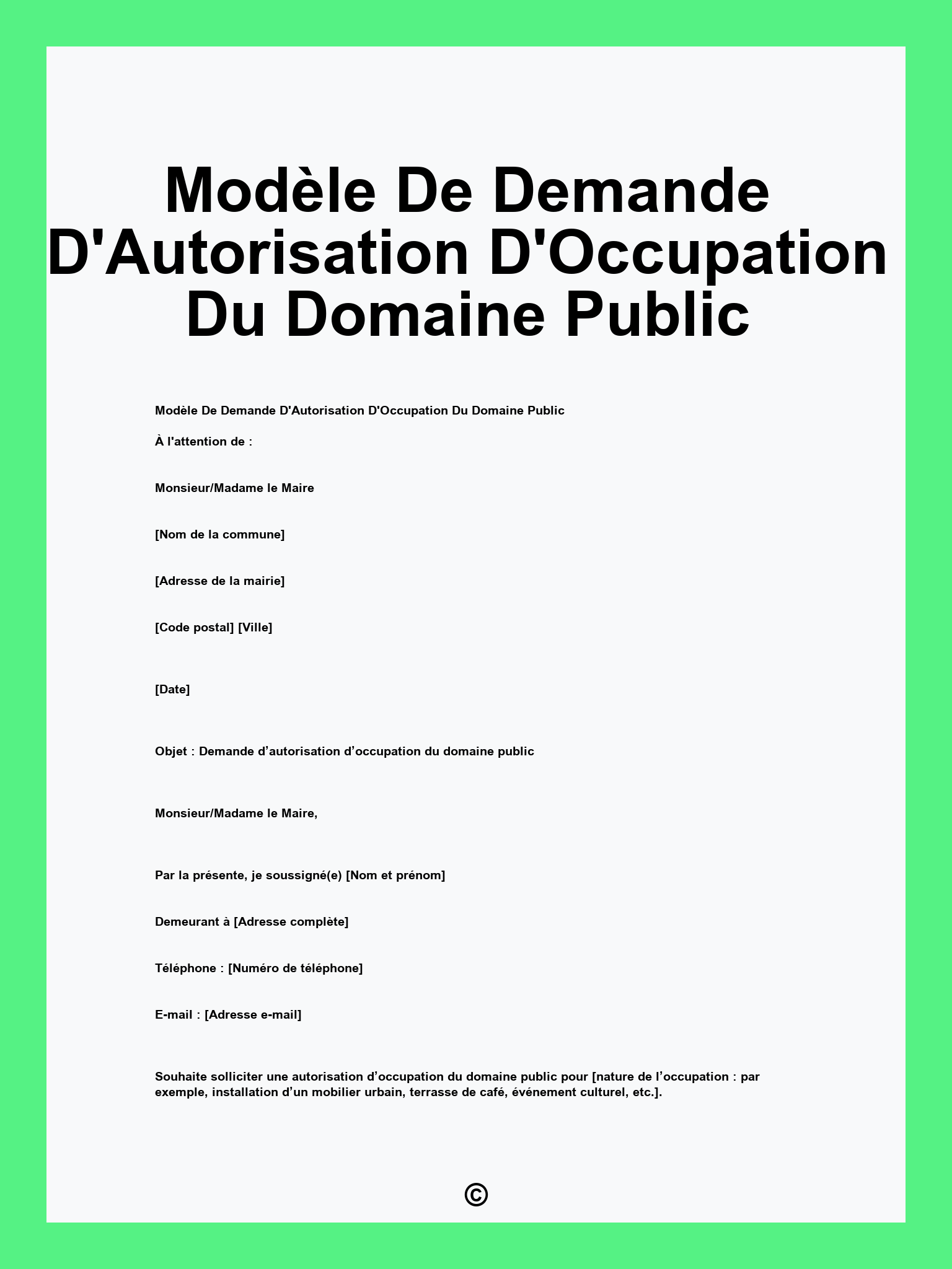 Modèle De Demande D'Autorisation D'Occupation Du Domaine Public