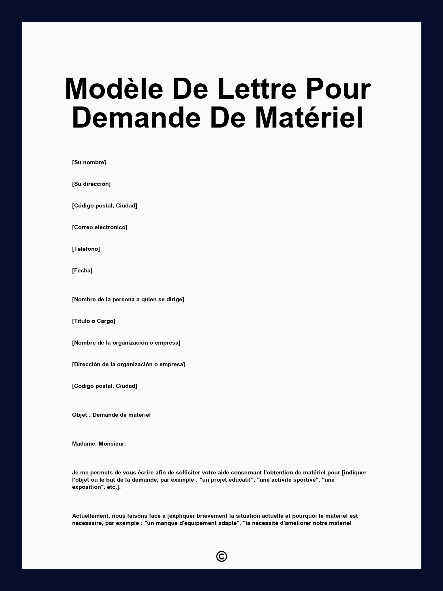 Modèle De Lettre Pour Demande De Matériel