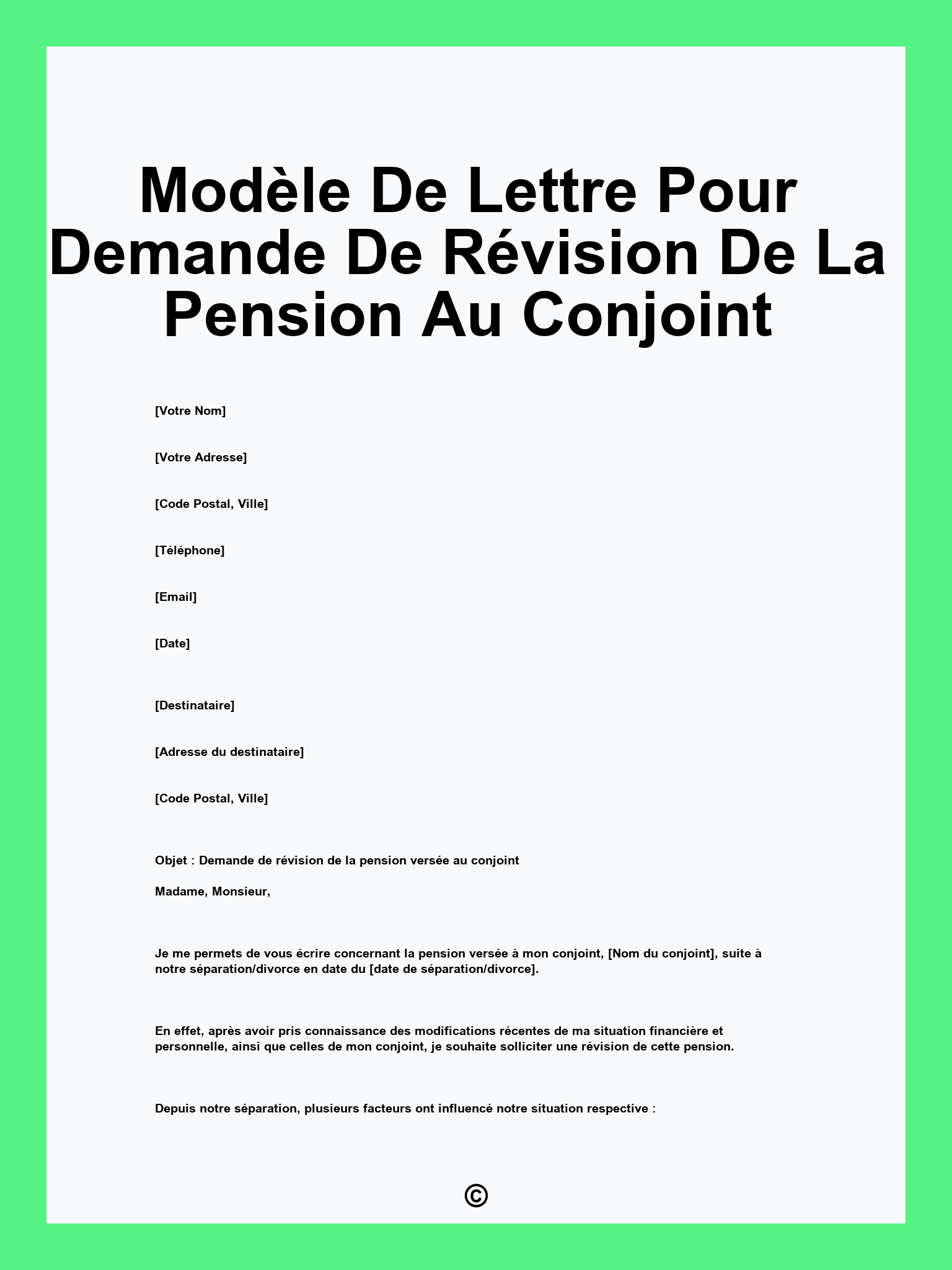 Modèle De Lettre Pour Demande De Révision De La Pension Au Conjoint