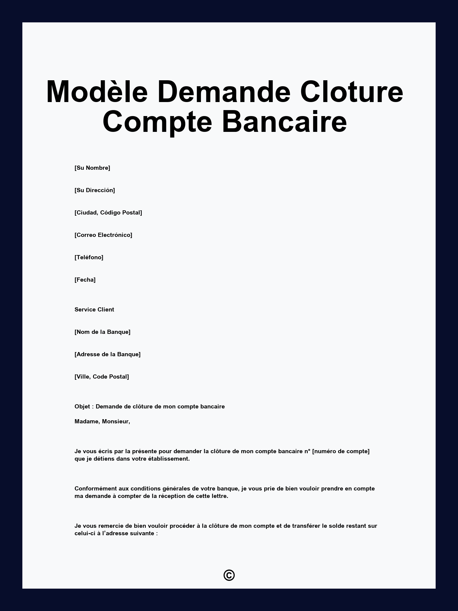 Modèle Demande Cloture Compte Bancaire