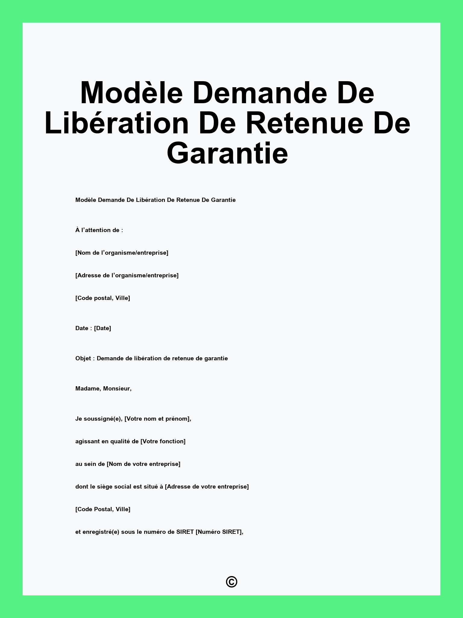 Modèle Demande De Libération De Retenue De Garantie