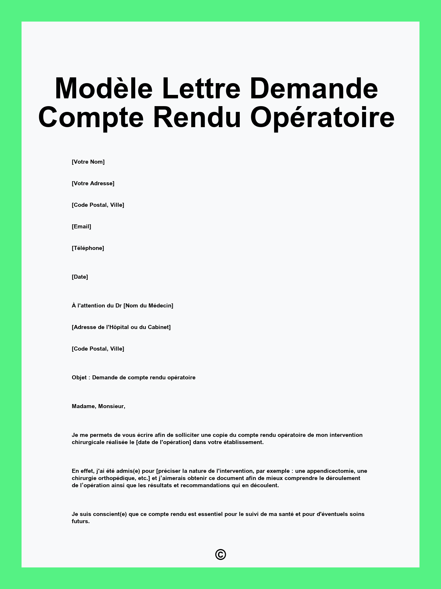Modèle Lettre Demande Compte Rendu Opératoire